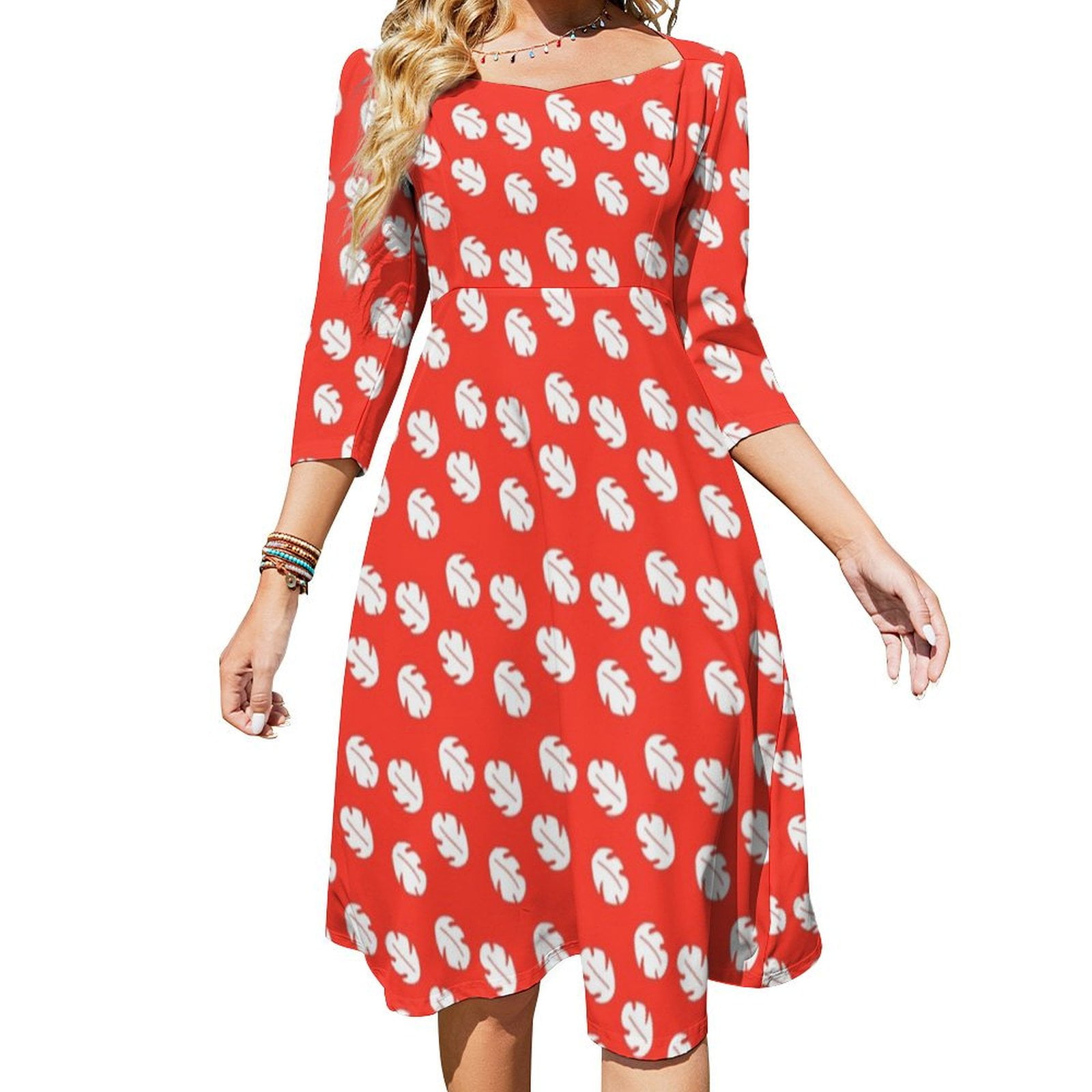 Lilo Leaves Red White Women's Fall Dresses Casual Loose Flowy Swing ...