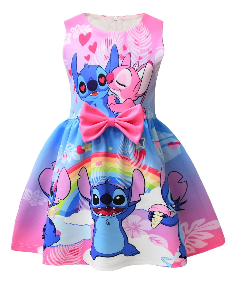 Lilo & Stitch Angel Girls’ Sleeveless Rainbow Dress with Pink Bow ...