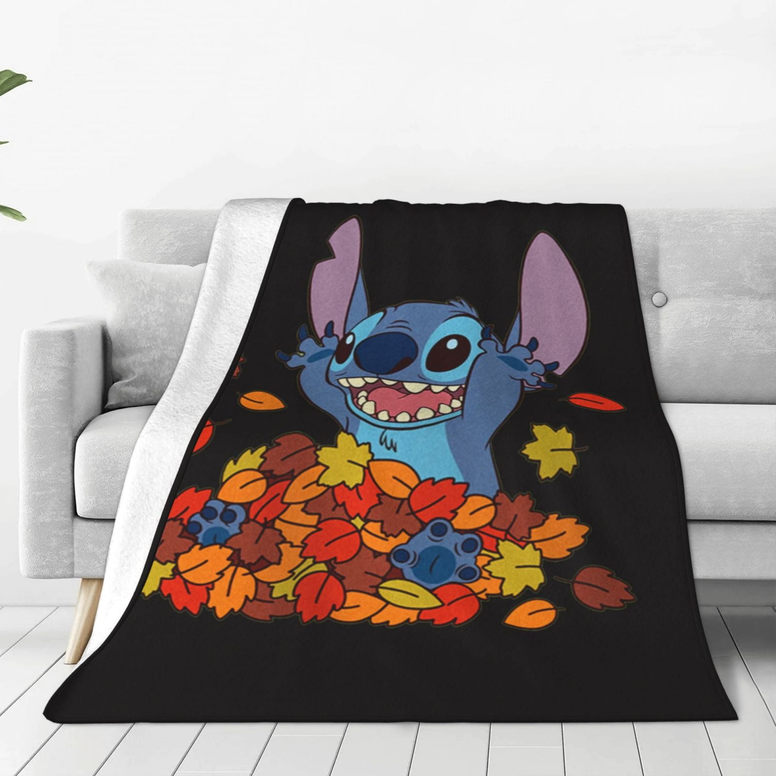 Stitch Autumn Leaves Stitch Blanket Cartoon Blanket Home Cute Blankets ...