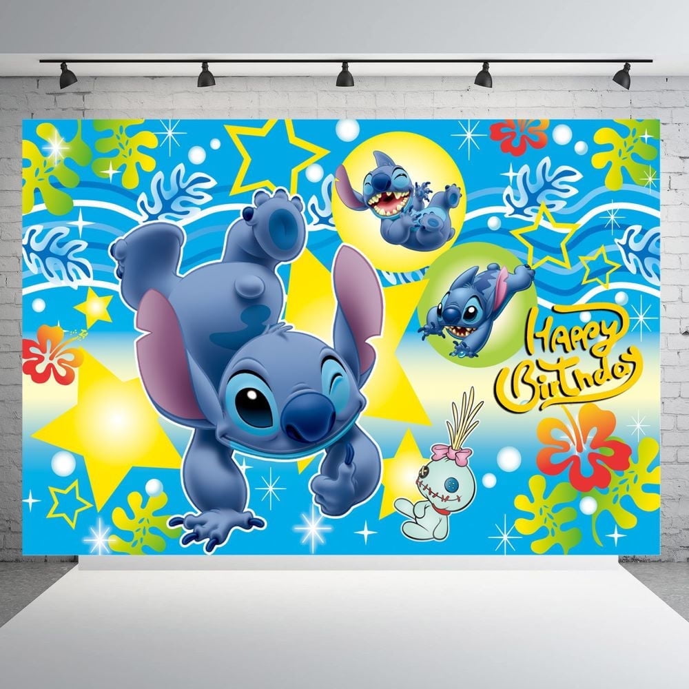 Stitch Birthday Anime Theme Backdrops Banner Birthday Party Decor ...