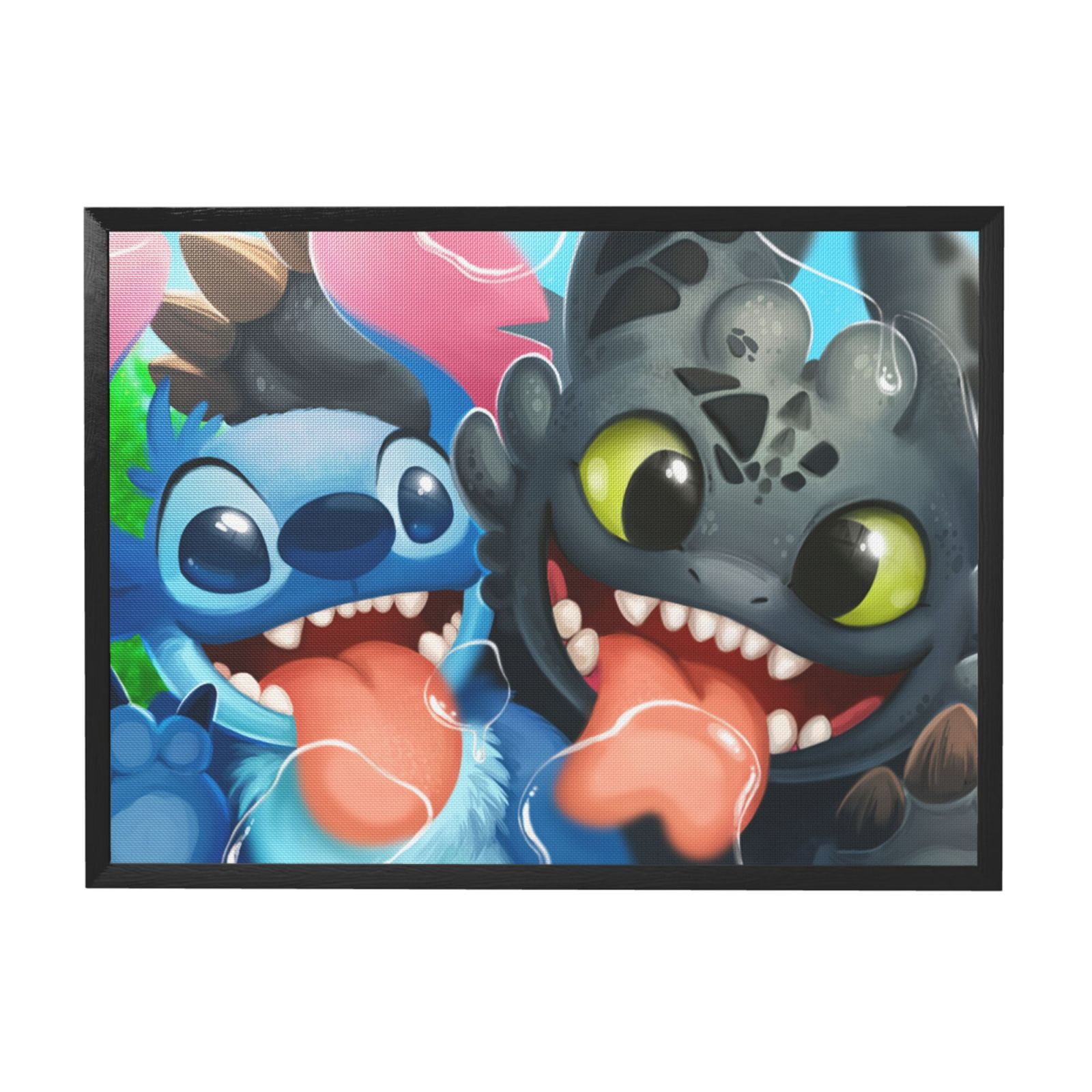 Lilo & Stitch Black Framed Canvas Wall Art Fashion Decor, 12x16in Wall ...