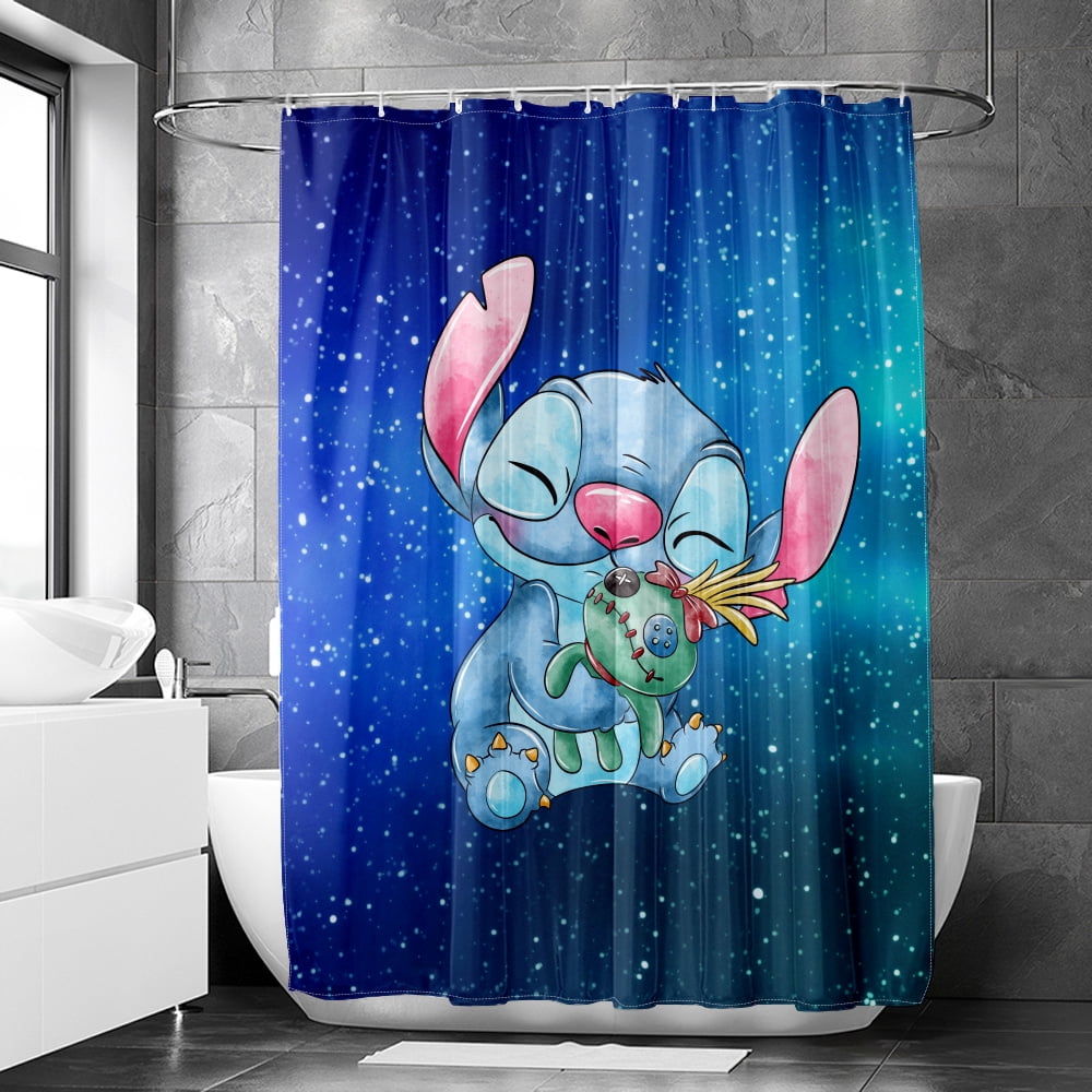 Lilo And Stitch Cartoon Shower Curtain Bathroom Curtain Set Waterproof