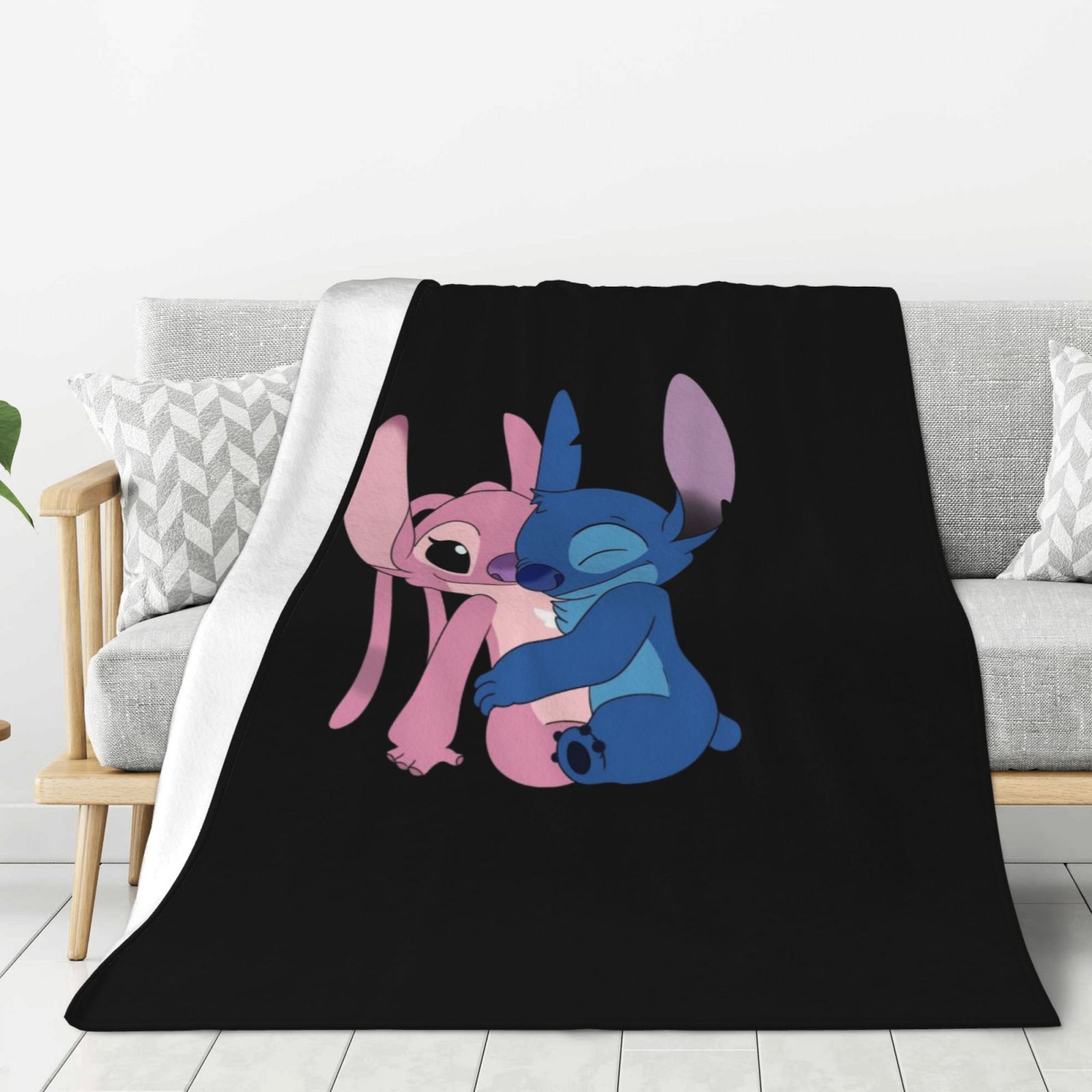 Lilo & Stitch Cute Angel & Stitch Hugging Chest Logo Blanket for Couch ...