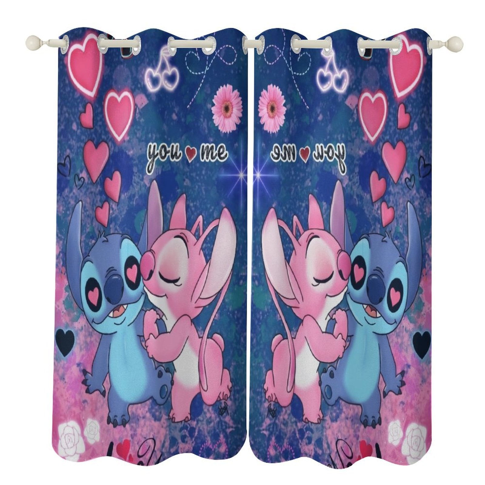 Lilo & Stitch Cute Angel & Stitch Hugging Chest Logo Kids Curtains 52 X ...
