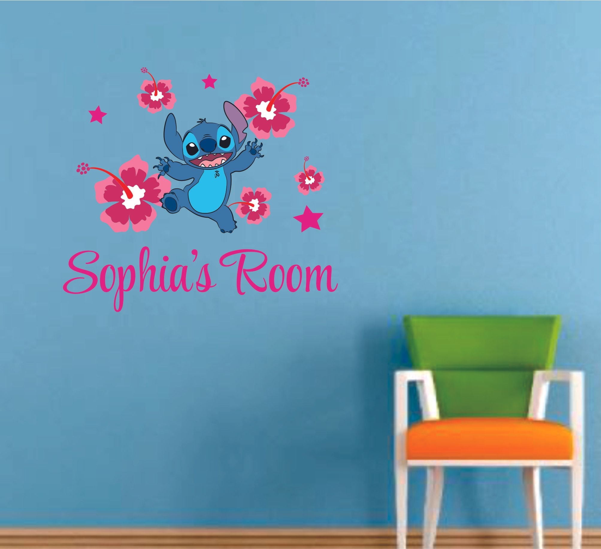 Lilo and Stitch Cute Flowers Cartoon Customized Wall Decal - Custom ...