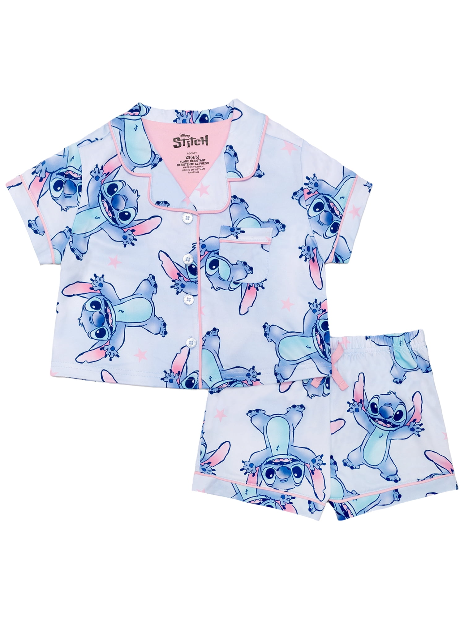 Lilo & Stitch Girls Button Front Top and Shorts Pajama Set, 2-Piece ...