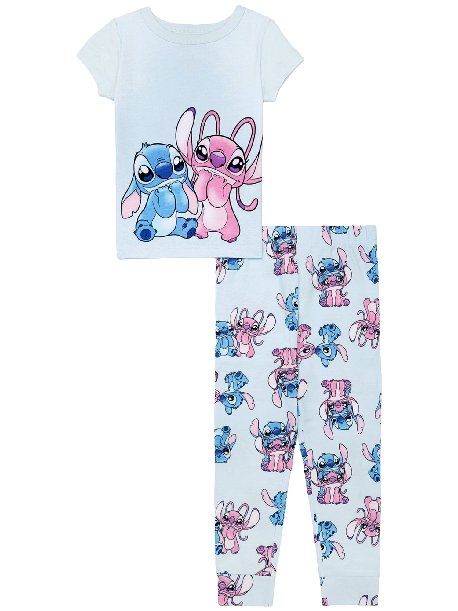 Lilo and Stitch Girls Cotton Snug-Fit Short Sleeve Top and Pant Pajama ...