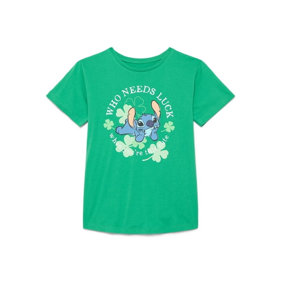 St. Patrick's Day Girls Stitch Who Needs Luck Graphic Tee, Sizes 4-16 ...
