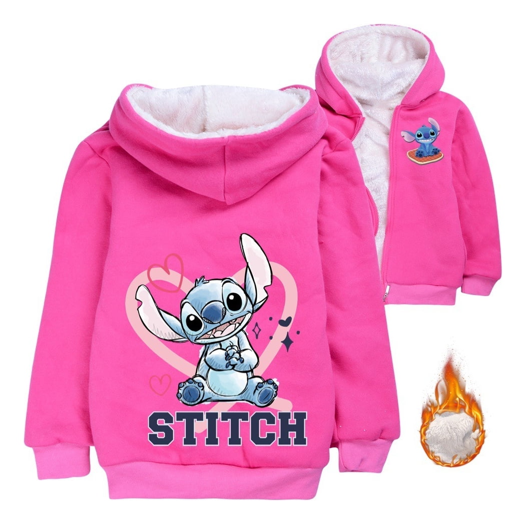 Lilo & Stitch Girls Zip-Up Hoodie – Blue Alien Pet Design, Warm Fleece ...