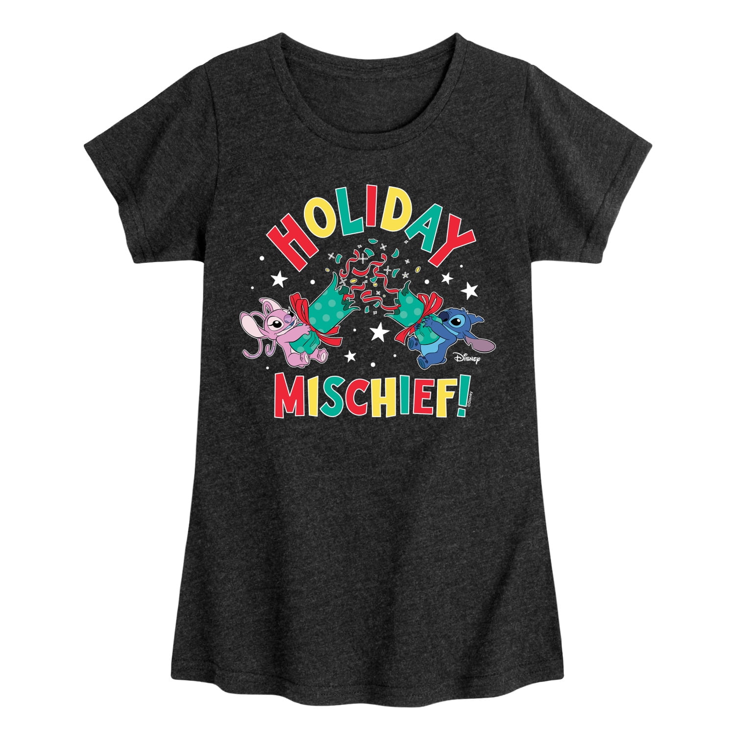 Lilo & Stitch - Holiday Mischief - Girls Fitted Short Sleeve Tee ...