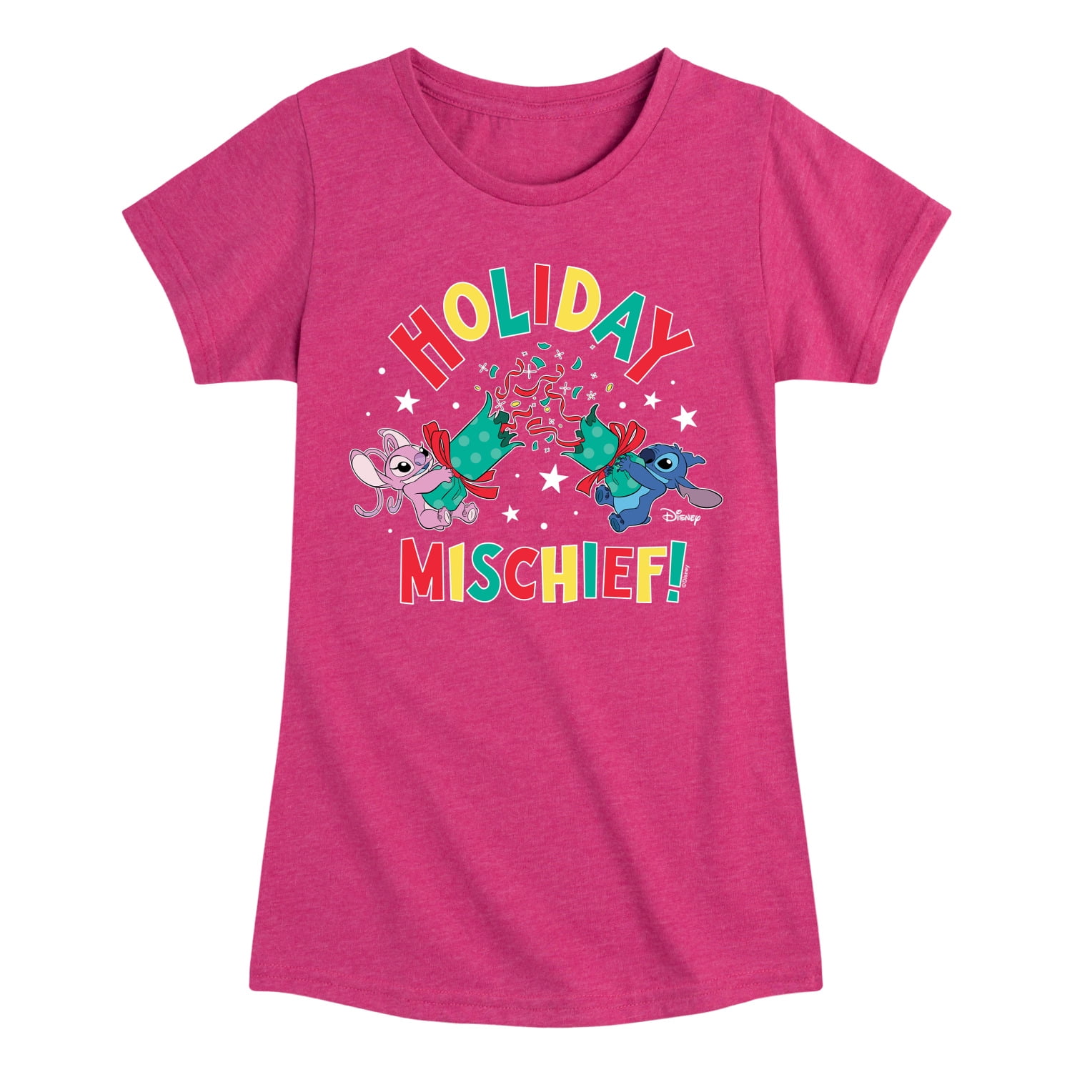 Lilo & Stitch - Holiday Mischief - Girls Fitted Short Sleeve Tee ...