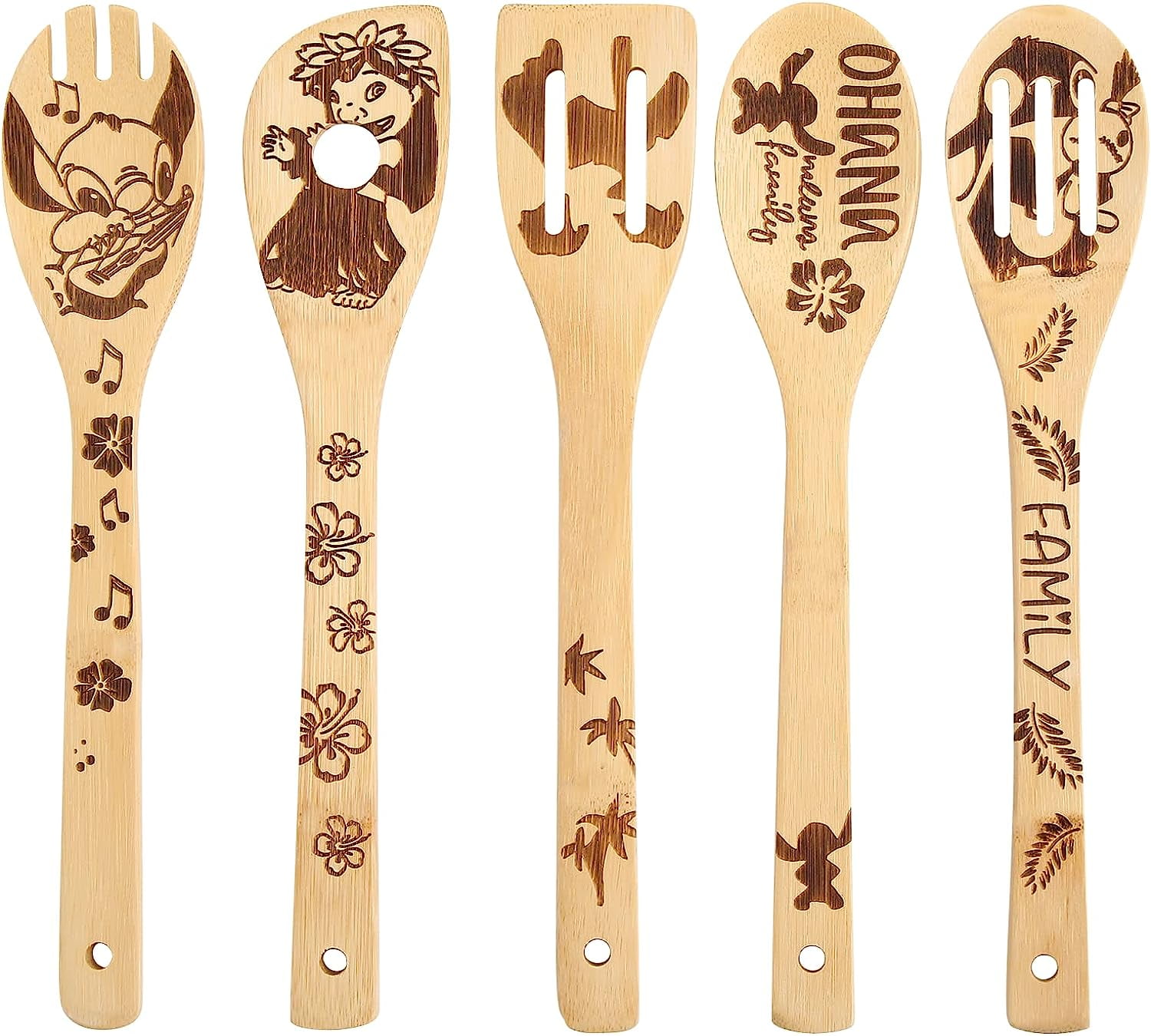 Lilo and Stitch Spoons for Cooking - 5-Piece Bamboo Stitch Kitchen ...