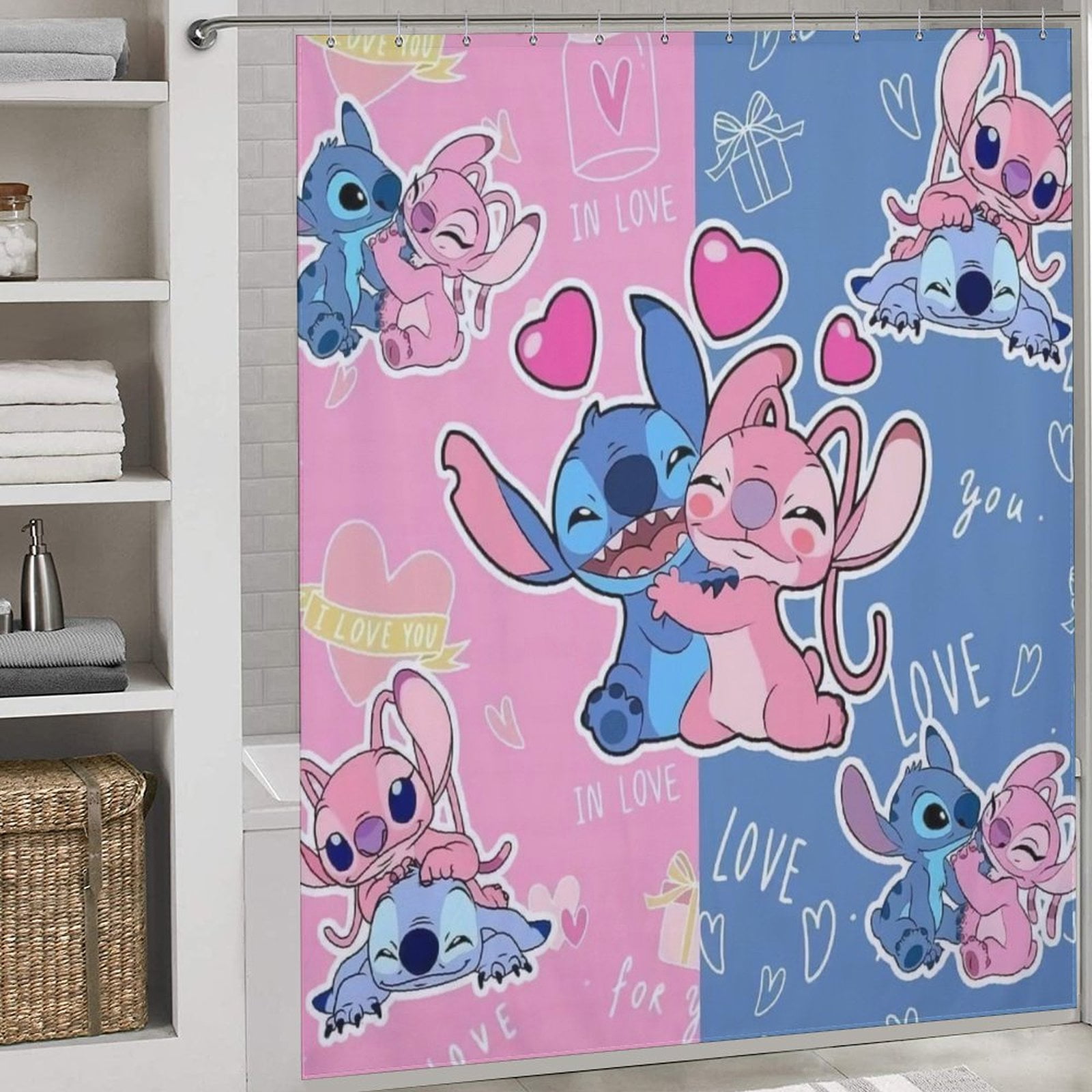 Lilo & Stitch - Stitch & Angel Shower Curtain,Shower Curtain liner ...