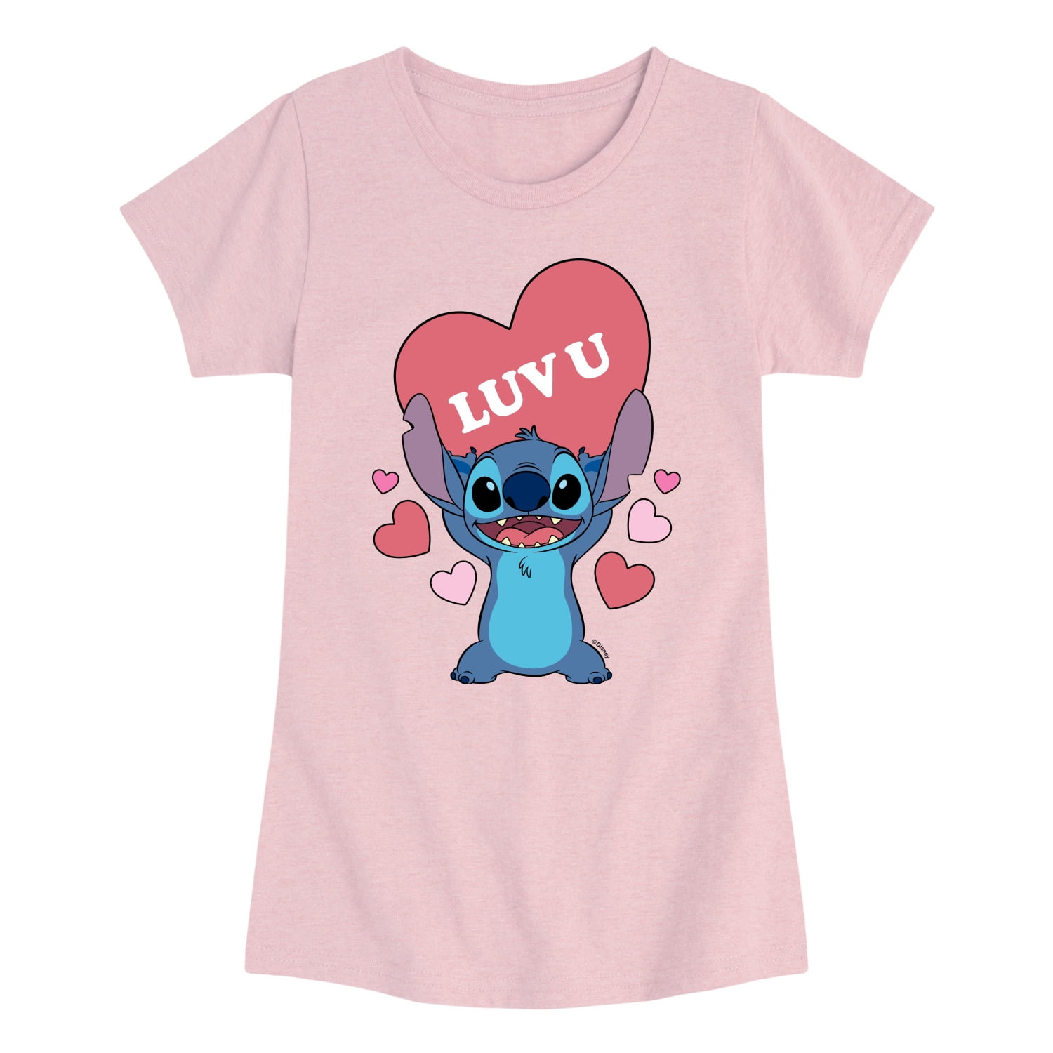 Lilo & Stitch - Stitch Luv Heart - Youth Girls Fitted Short Sleeve T ...