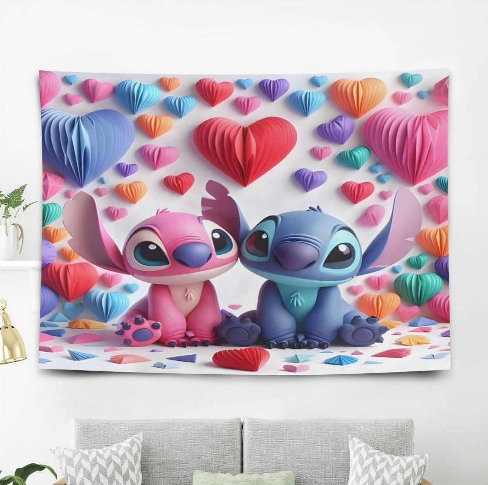 Lilo&Stitch pattern wall hanging 50*60 inches high-quality peach skin ...