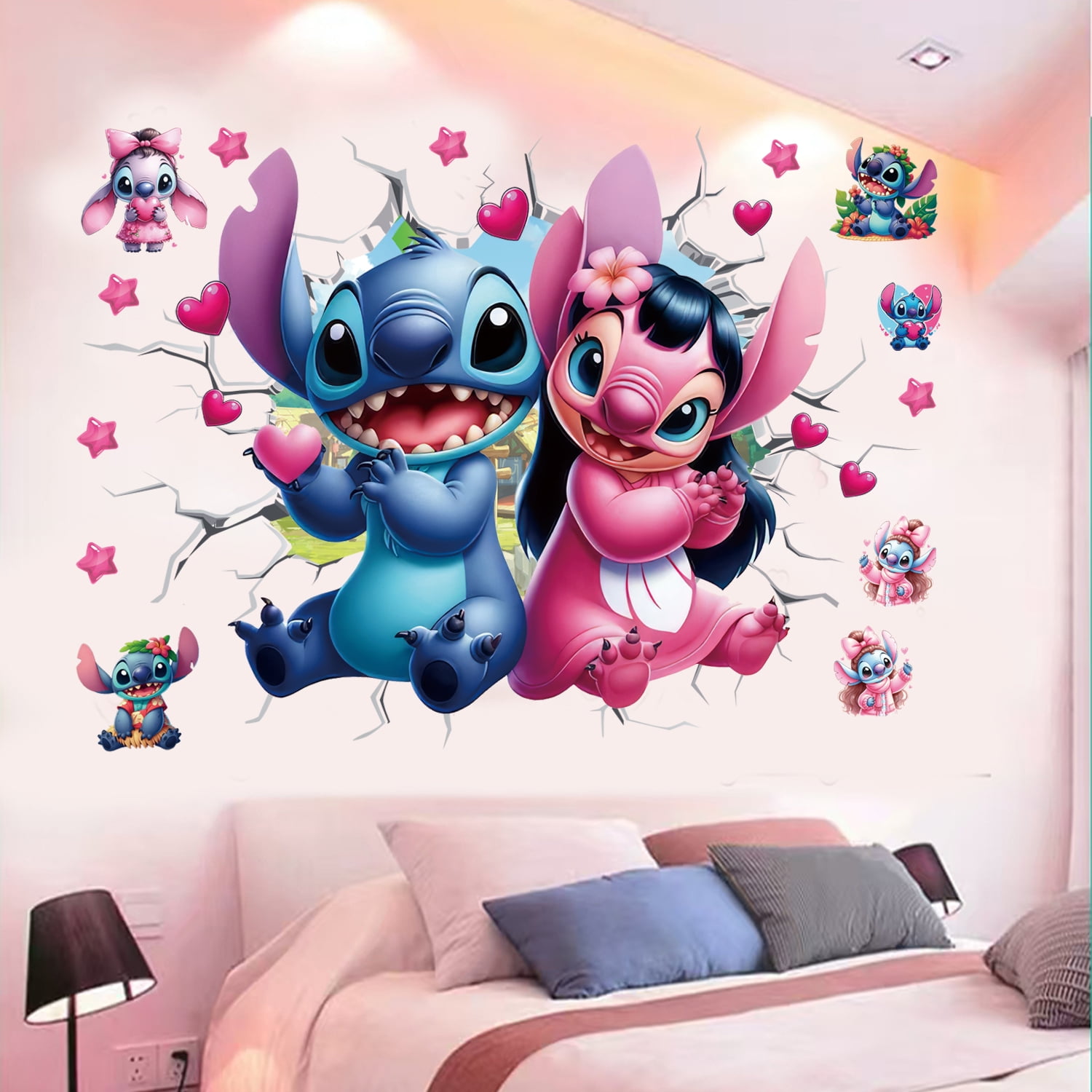 Lilo and Stitch Wall Stickers Cartoon Wall Decals DIY Peel and Stick ...