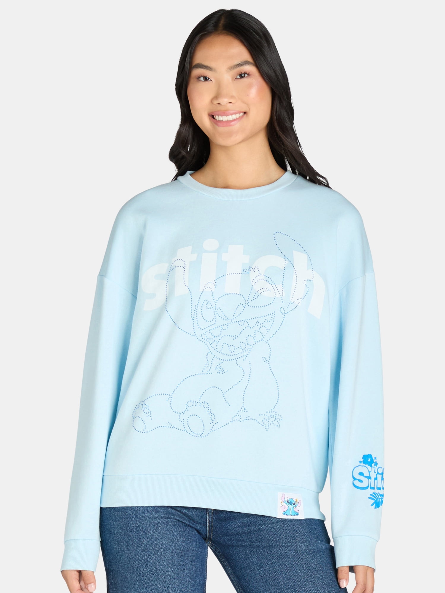 Lilo and Stitch Women’s and Women’s Plus Beaded Sweatshirt, Sizes XS ...
