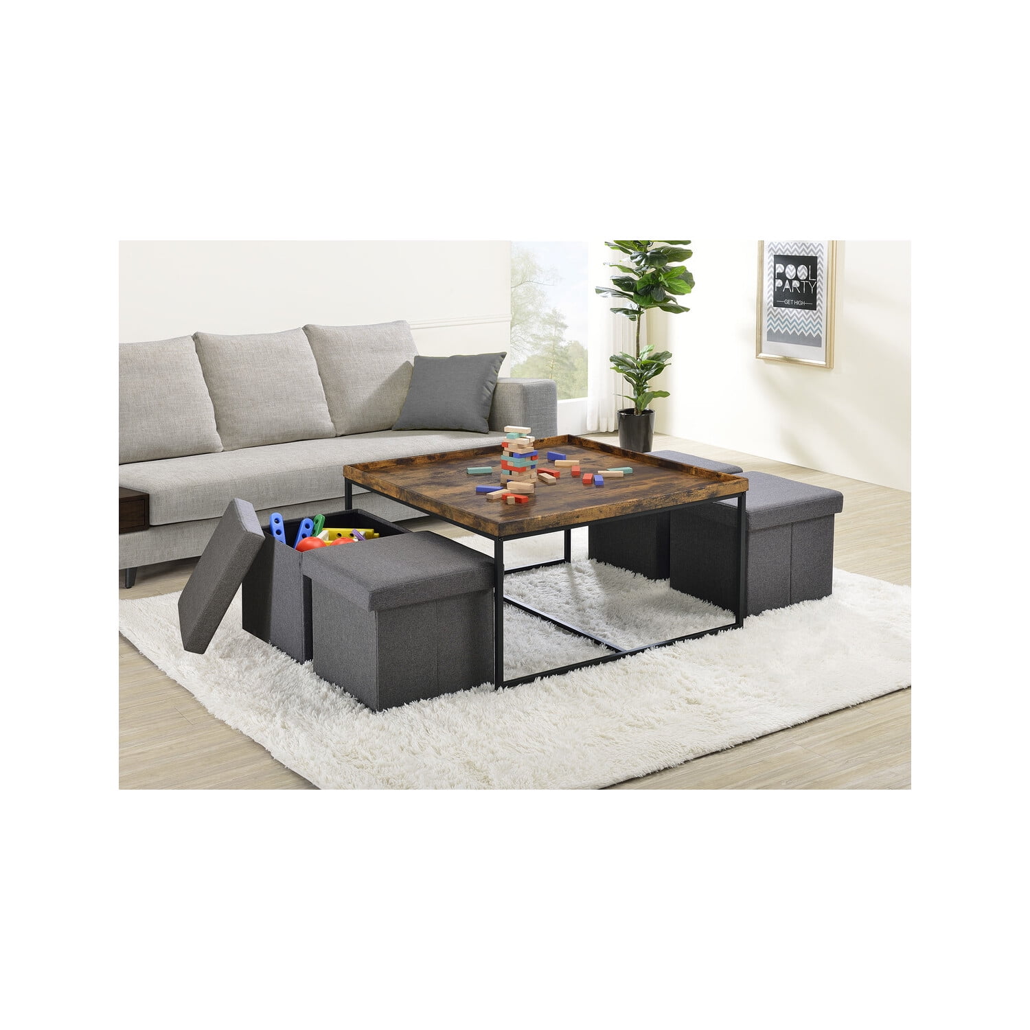 Lilola Home Engineered Wood 5 Pc Coffee Table Set w/Raised Edge in ...