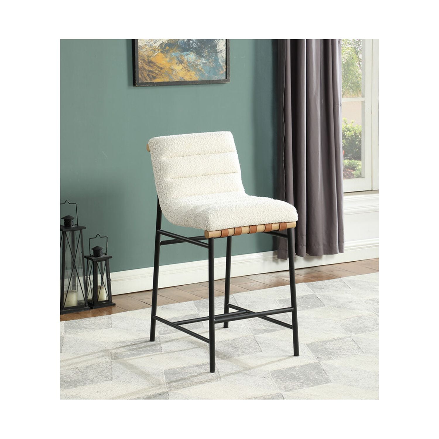 Lahni White Boucle Fabric Counter Height Chair - Walmart.com