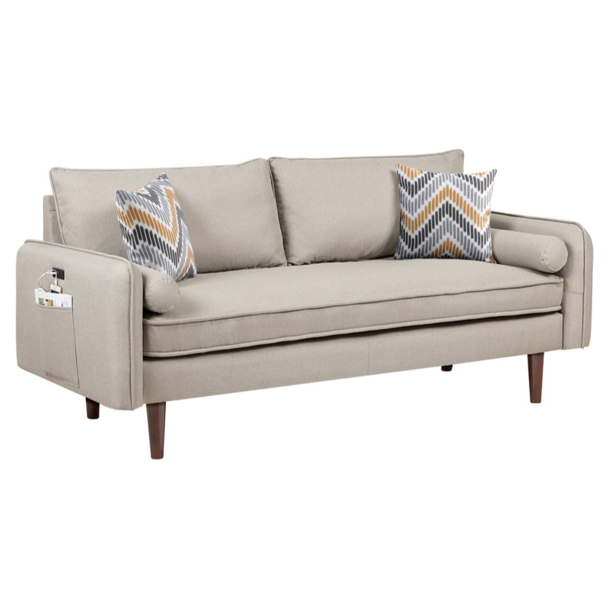 Lilola Home Mia Mid-Century Modern Linen Sofa Couch with USB Charging ...