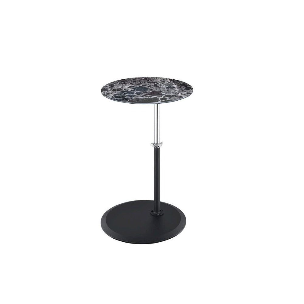 Orbit End Table with Height Adjustable Black Marble Textured Glass Top ...