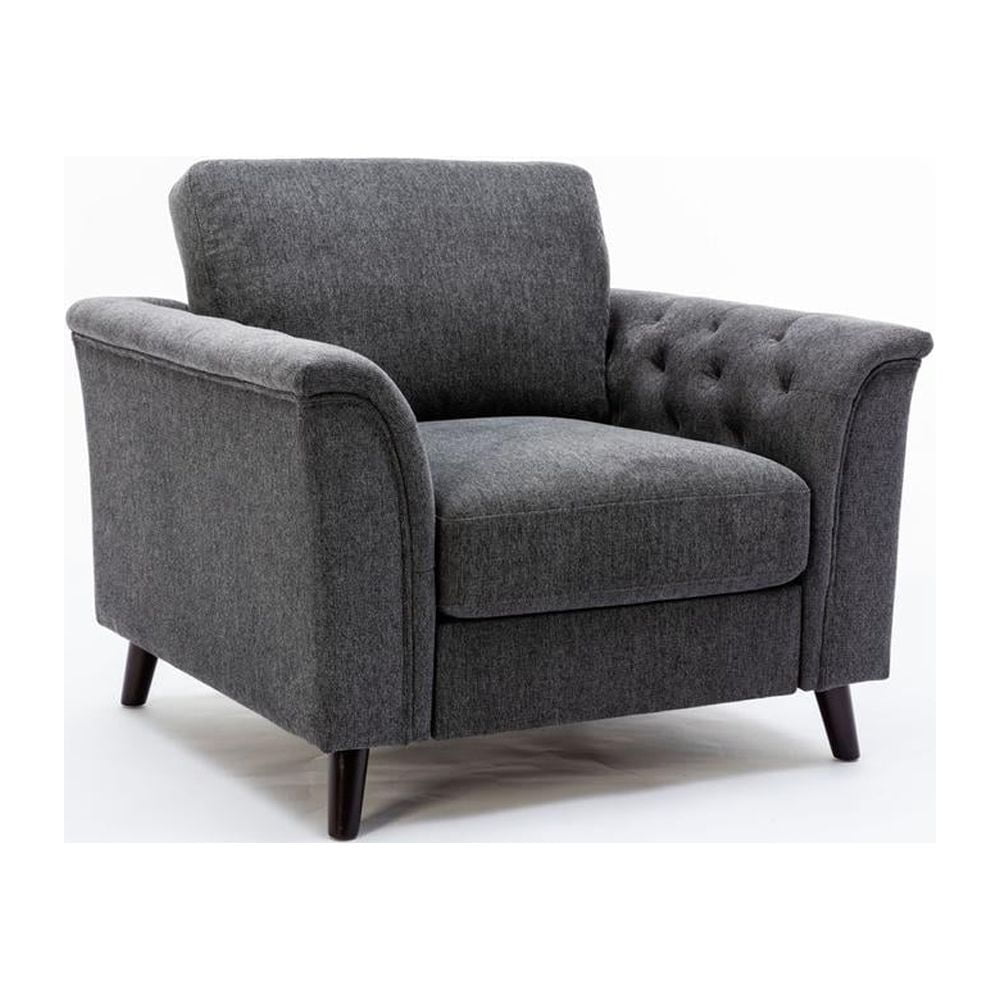 Lilola Home Stanton Linen Fabric Chair with Tufted Arms in Dark Gray ...