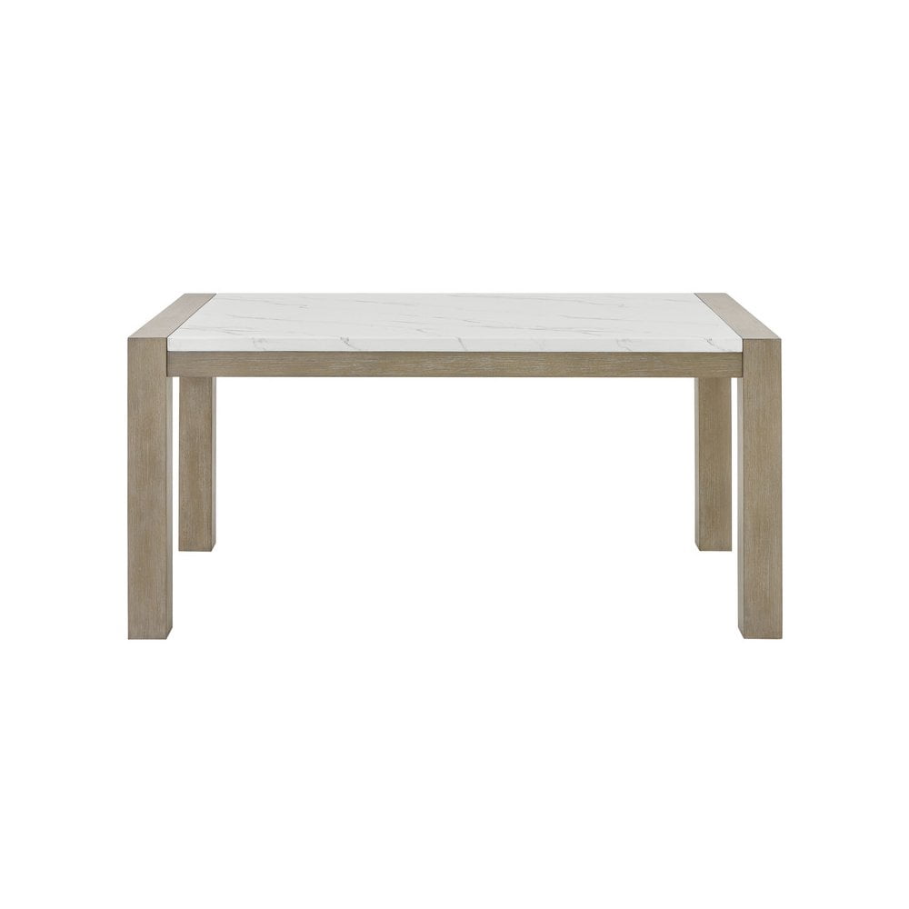 Tabitha 66" Rect White Faux Marble Top Engineered Wood Dining Table in ...