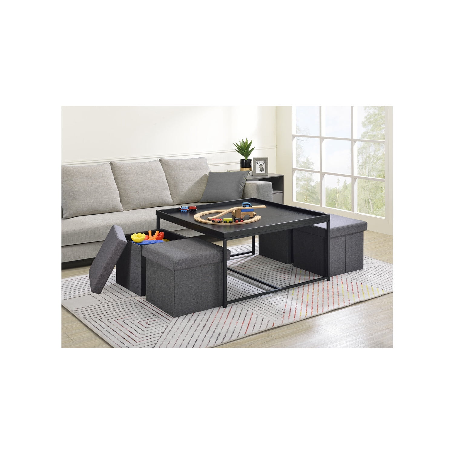 Lilola Home Vinny Engineered Wood 5 Pc Coffee Table Set w/ Raised Edges ...