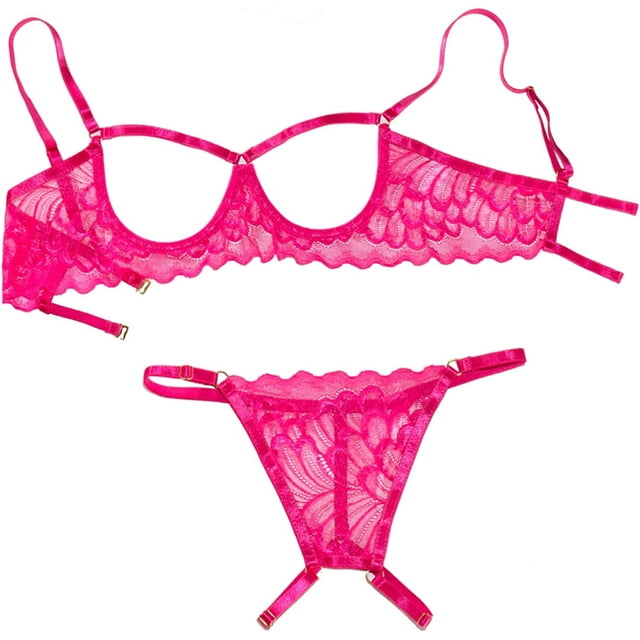 Lilosy Sexy Underwire Floral Lace Sheer Lingerie Set For Women See Through Bra And Panty 2 Piece