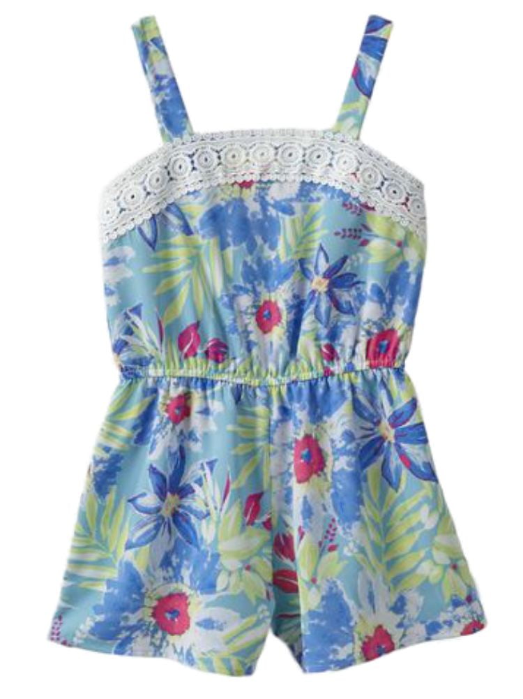 Lilt Big Girls Tropical Blue Floral Print Romper Medium (7-8) - Walmart.com