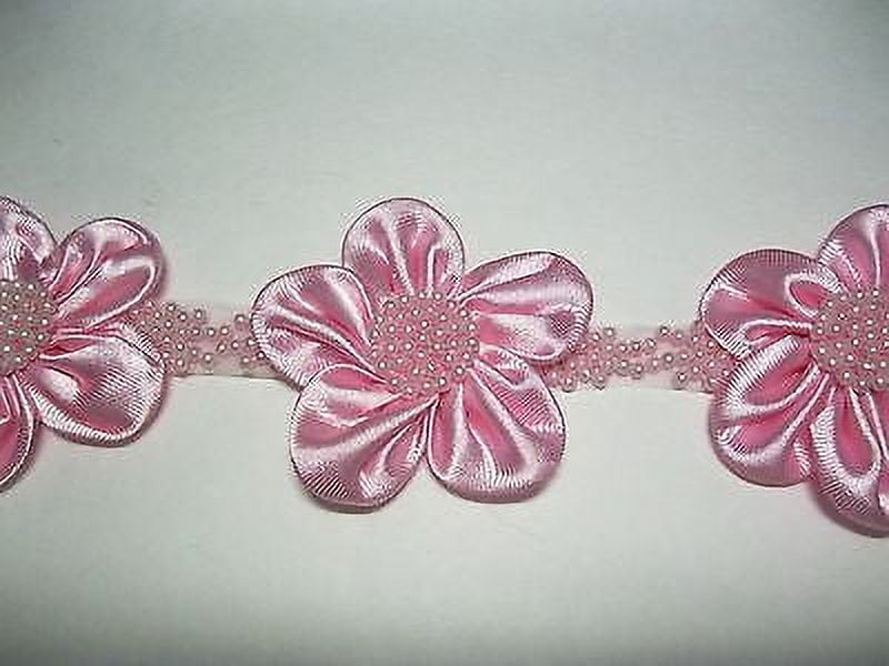 Lily 2" Ivory Pink Cuttable Satin Pearl Beaded Flower Flora Trim ...