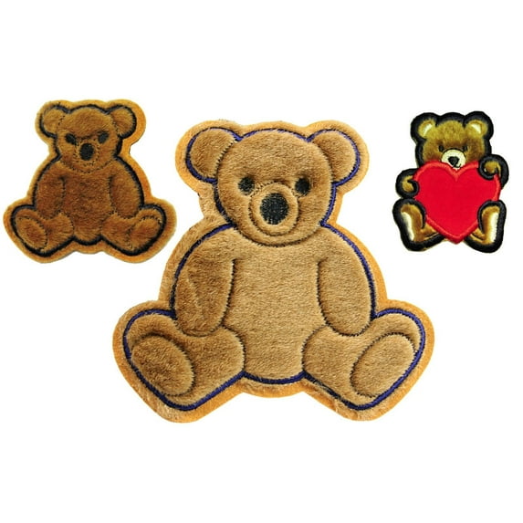 Lily 3Pcs Brown Fuzzy Furry Teddy Bear Plush Red Heart Embroidered Sew ...