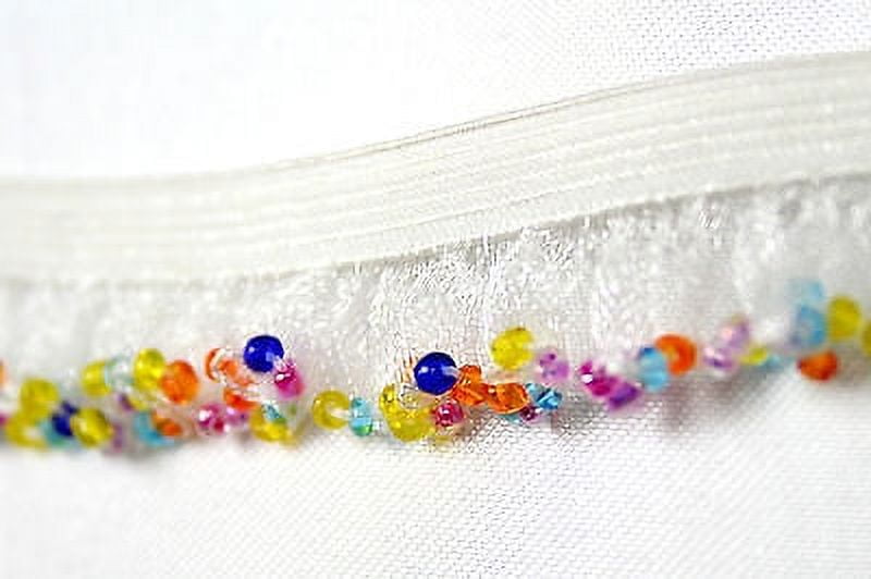 Lily 6/8" Elastic Ruffle Beaded Fringe Trim Multi-color Glass Bugle ...