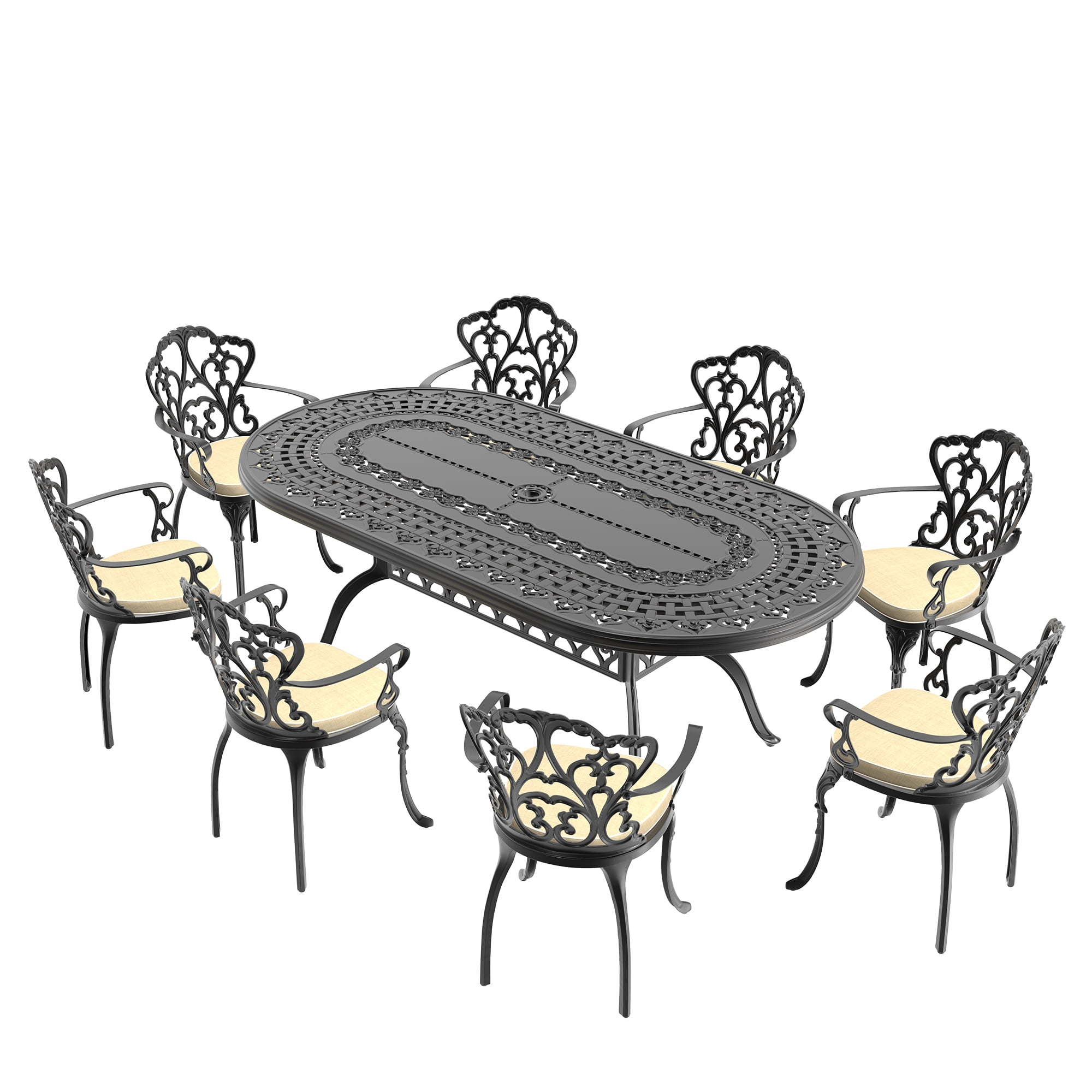 9-Piece Cast Aluminum Outdoor Table and Chairs, Classic Vintage Patio ...