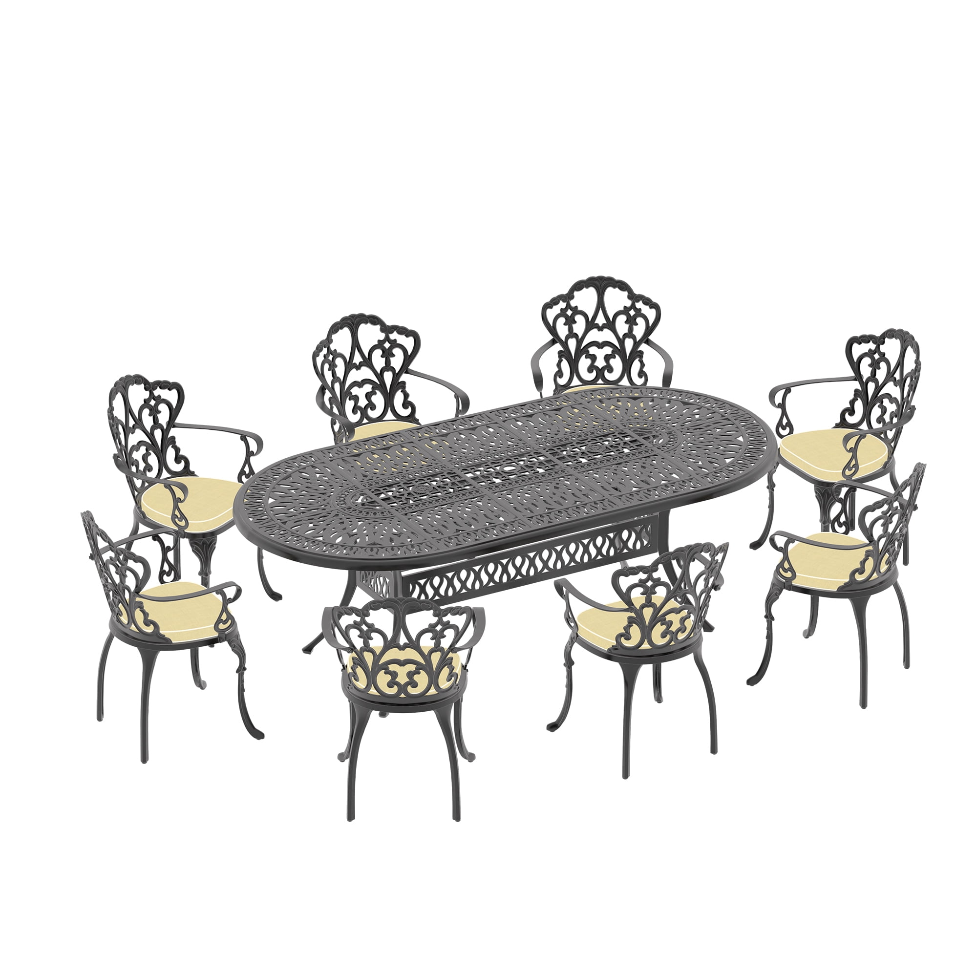 9-Piece Cast Aluminum Outdoor Table and Chairs, Classic Vintage Patio ...