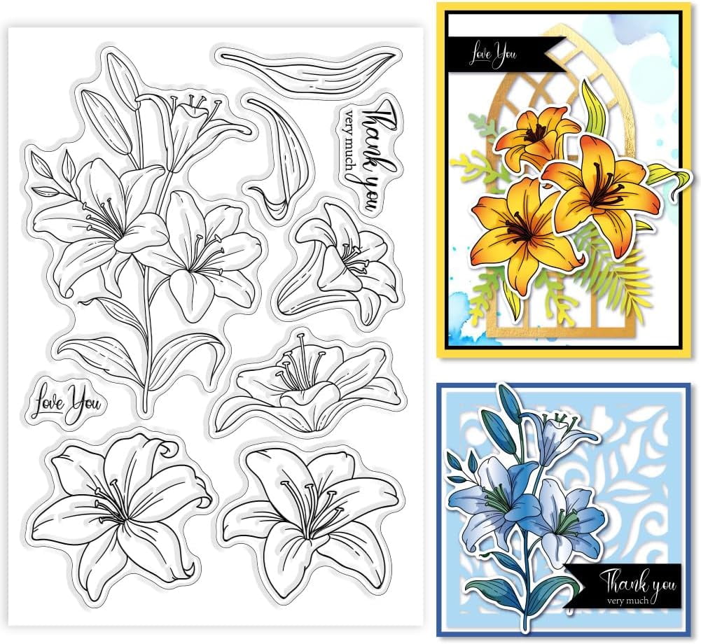 Lily Clear Stamps Leaves Flowers Blessing Words Silicone Clear Stamp ...