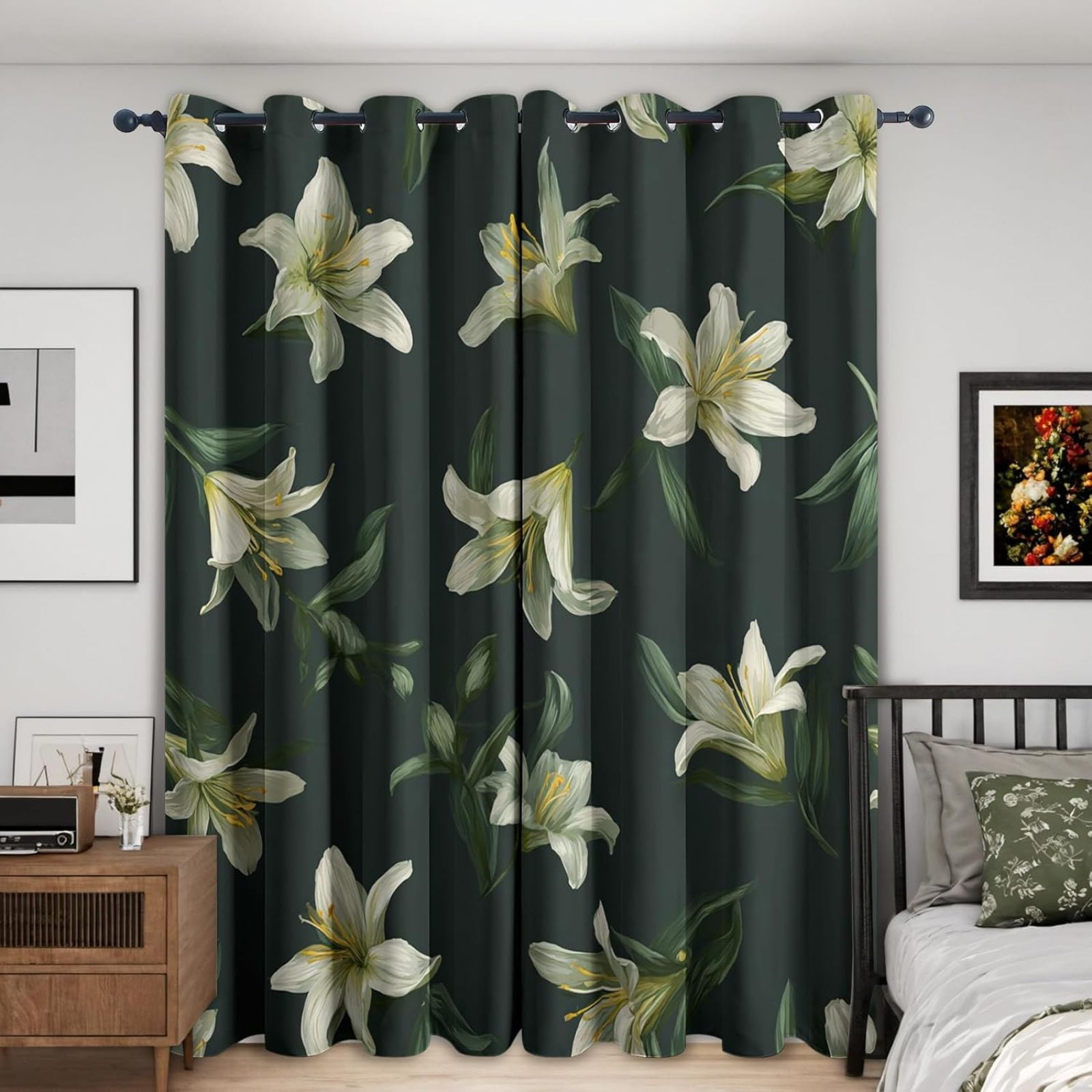 Lily Curtains , Moody Floral Pattern, Lily Decor For Living Room ...