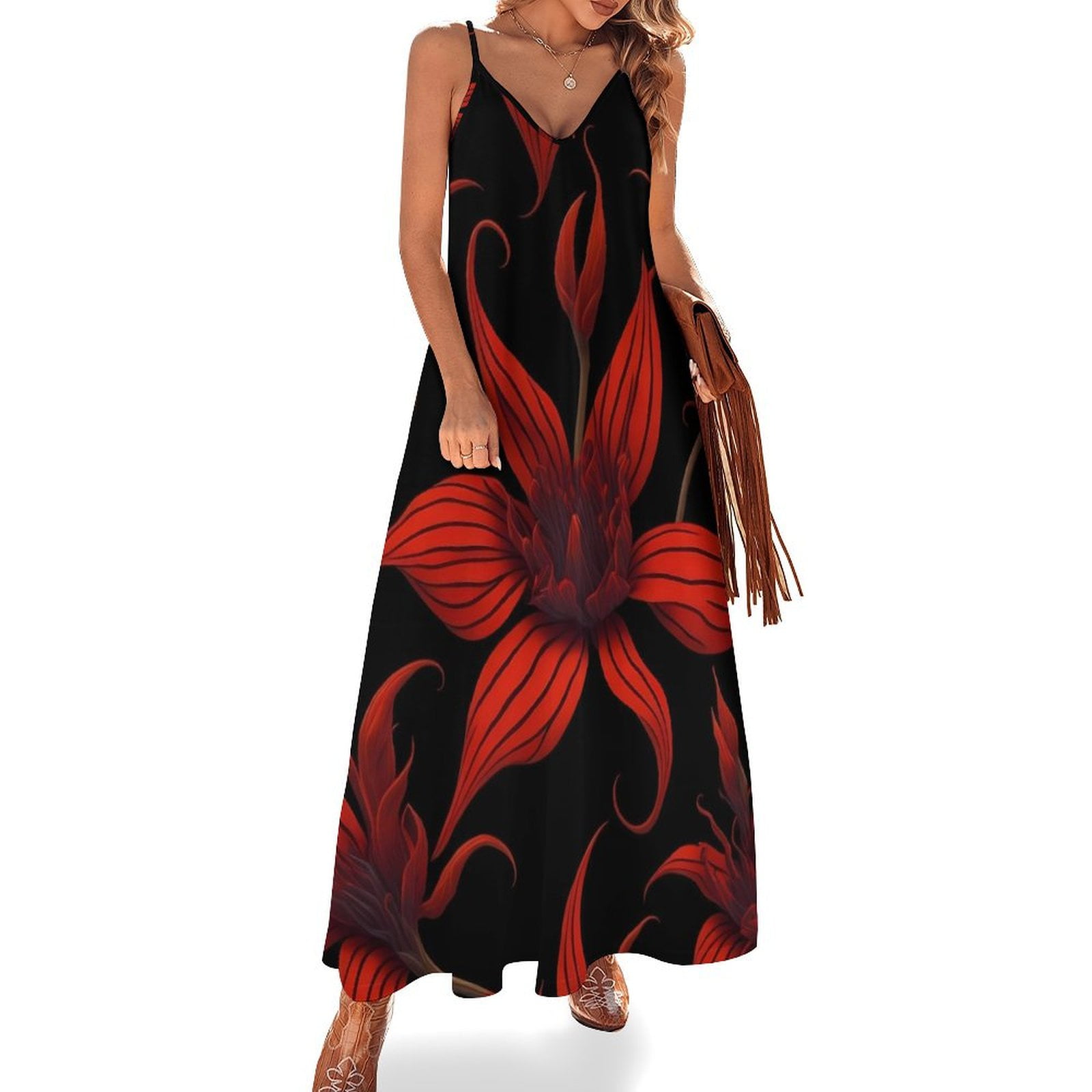 Lily Floral Dress Flowers and Geometric Maxi Dress Straps Street Wear ...