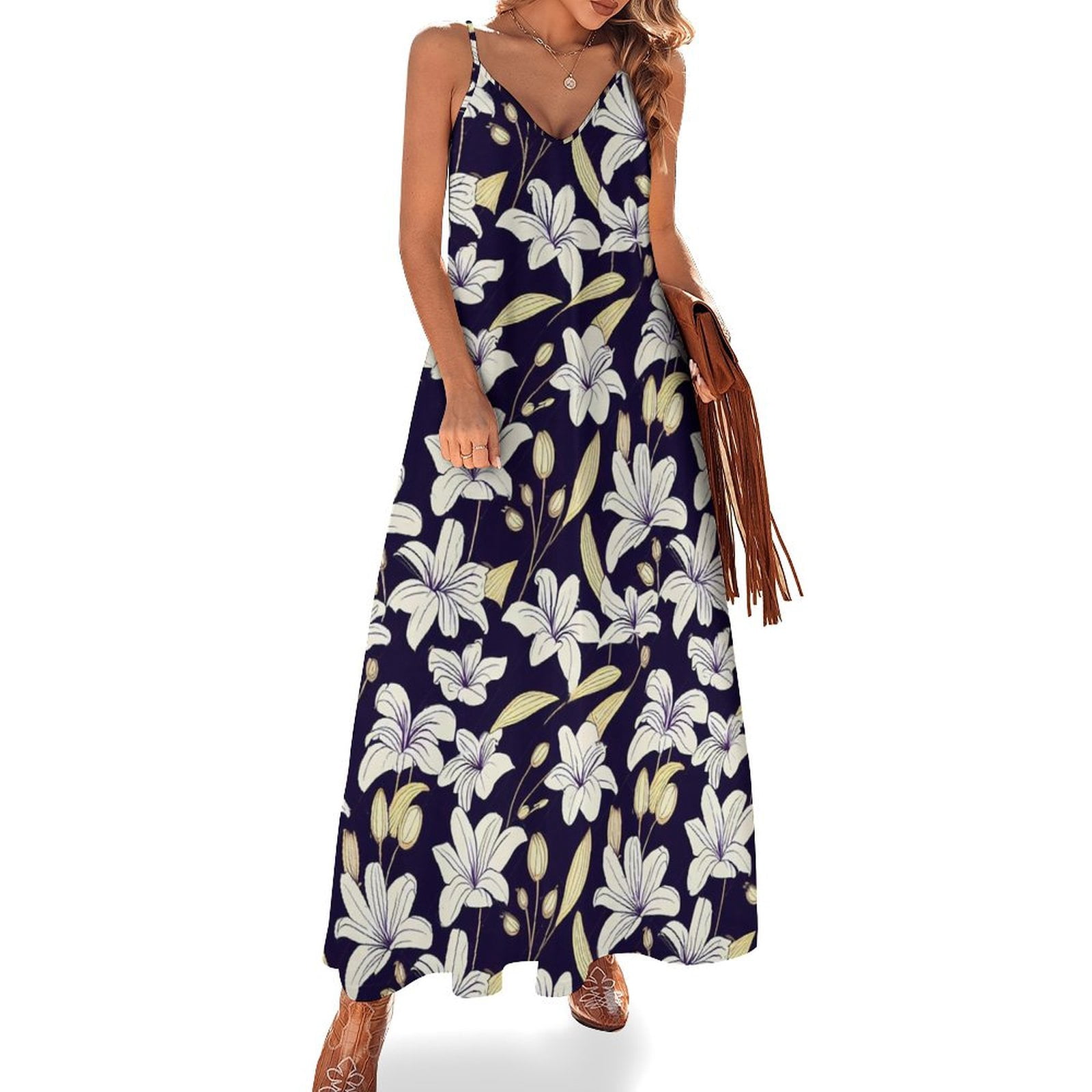 Lily Floral Dress Flowers and Geometric Maxi Dress Straps Street Wear ...
