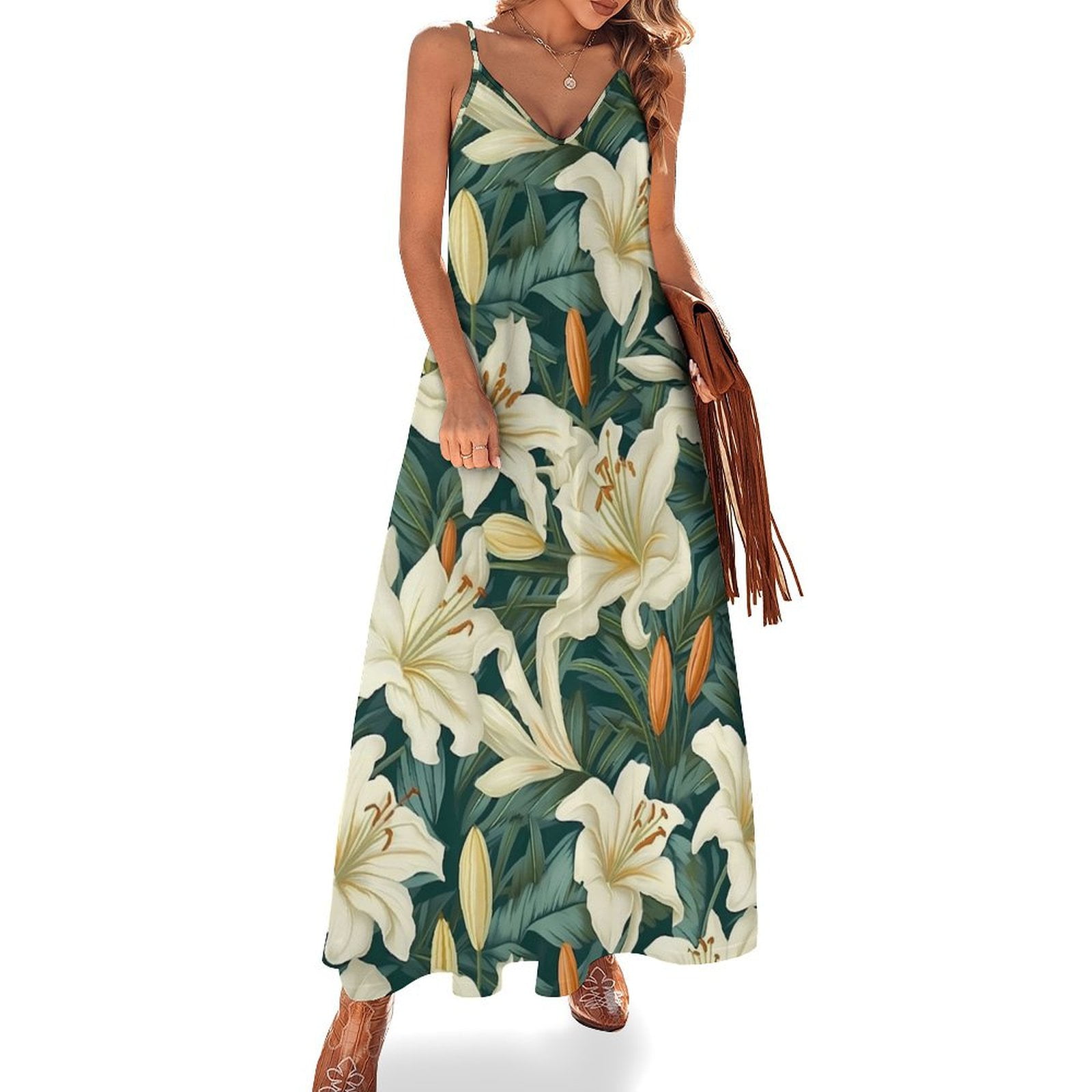 Lily Floral Dress Flowers and Geometric Maxi Dress Straps Street Wear ...