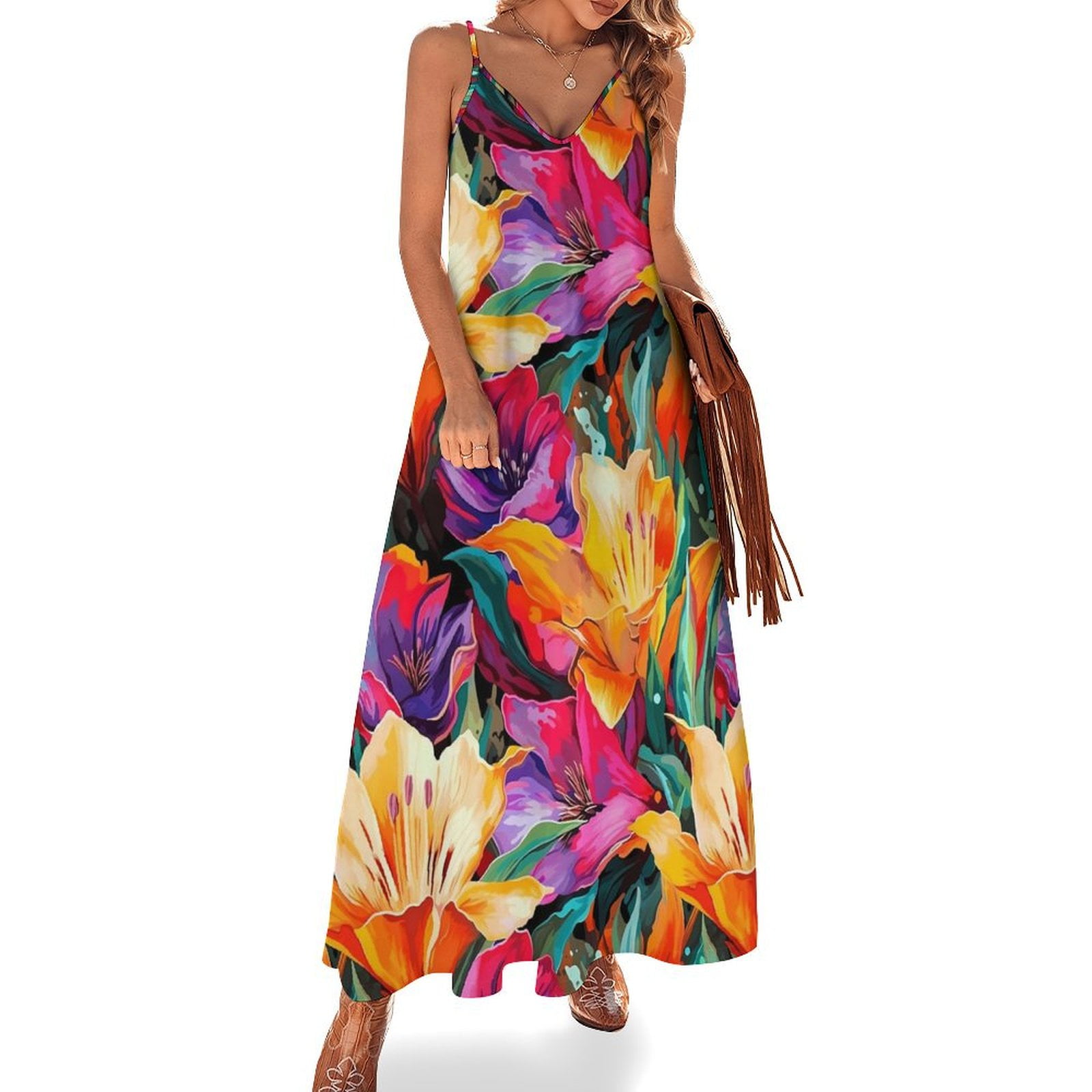 Lily Floral Dress Flowers and Geometric Maxi Dress Straps Street Wear ...