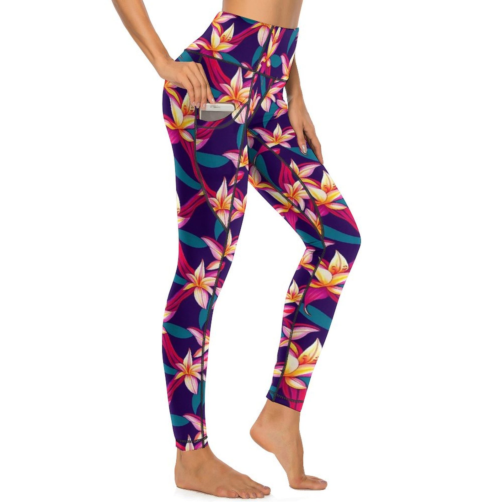Lily Floral Leggings Sexy Pink Flowers Push Up Yoga Pants Retro Quick ...