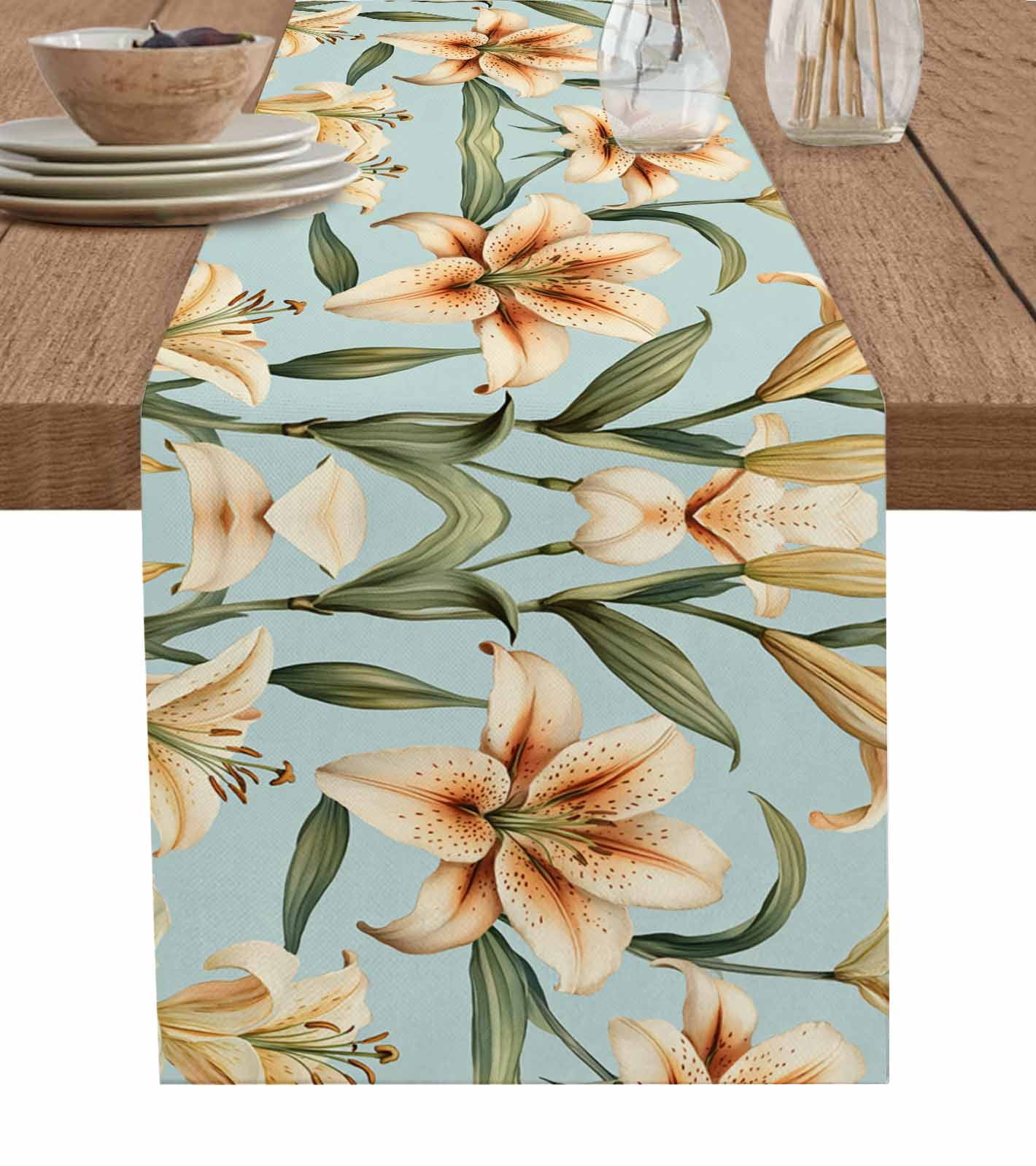 Lily Floral Table Runner 72 Inches, Spring Flowers Summer Watercolor ...