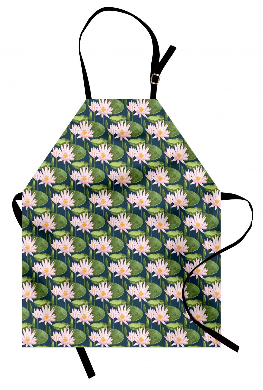 Lily Flower Apron Hand Drawn Style Pink Blossoms on a Pond Aquatic ...