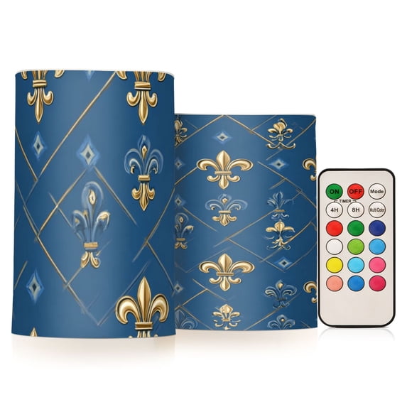 Lily Flower Gold and Blue Flickering Flameless Candles Battery Operated ...