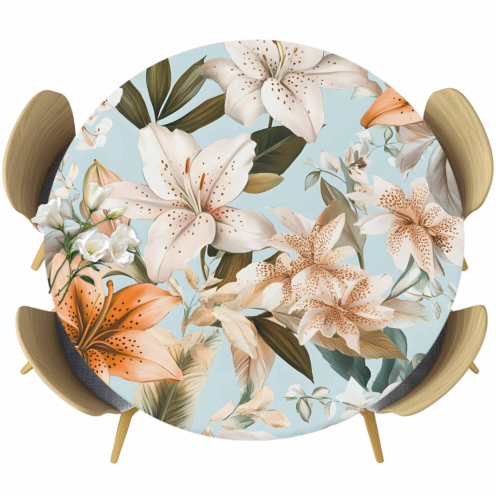 Lily Flower Round Tablecloth 36-44 Inch Round Fitted Table Cloth with ...