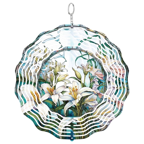 Lily Flower Stained Glass 3D Wind Spinner Kinetic Hanging Garden Decor ...
