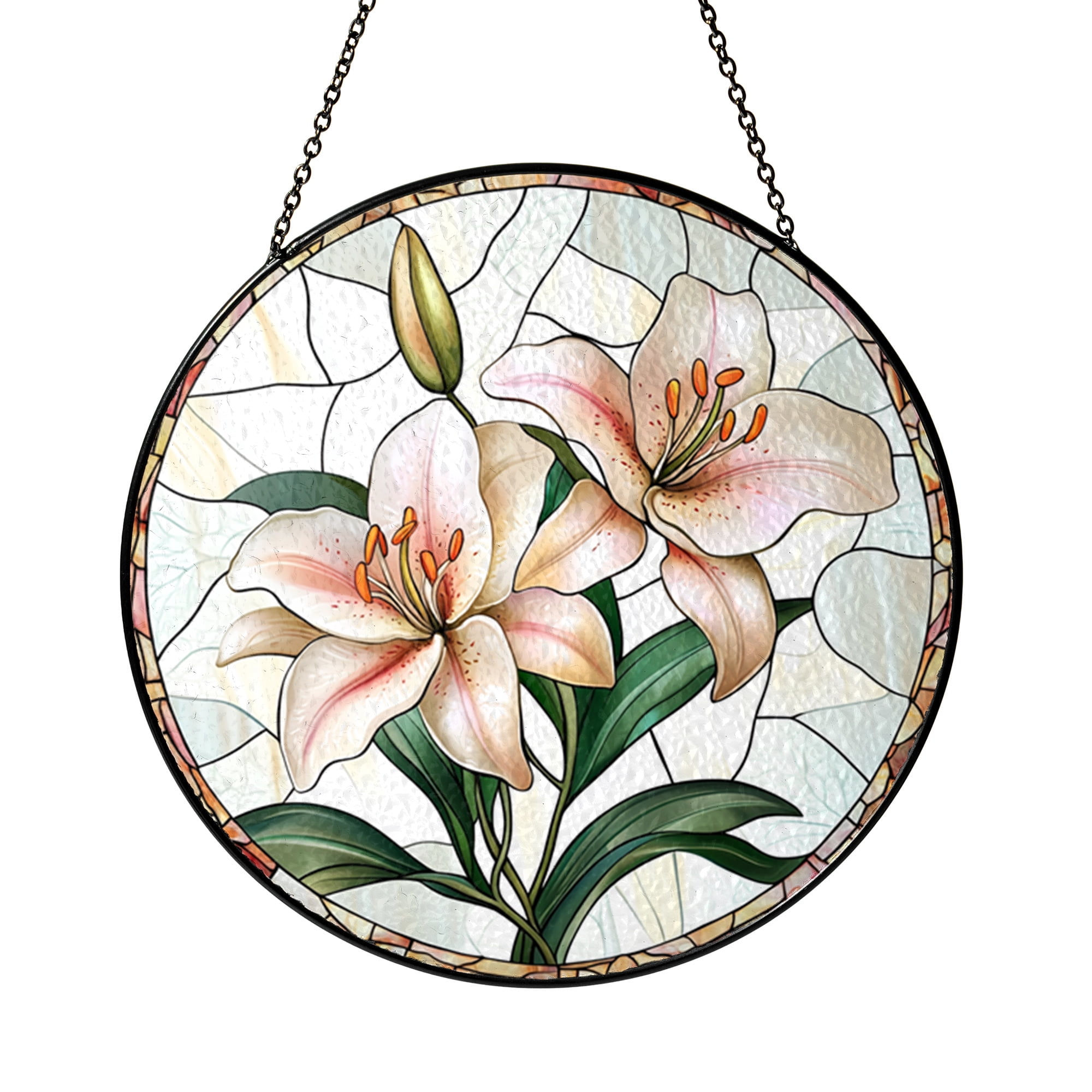 Lily Flower Stained Glass Pattern – Floral Circular Design Art ...
