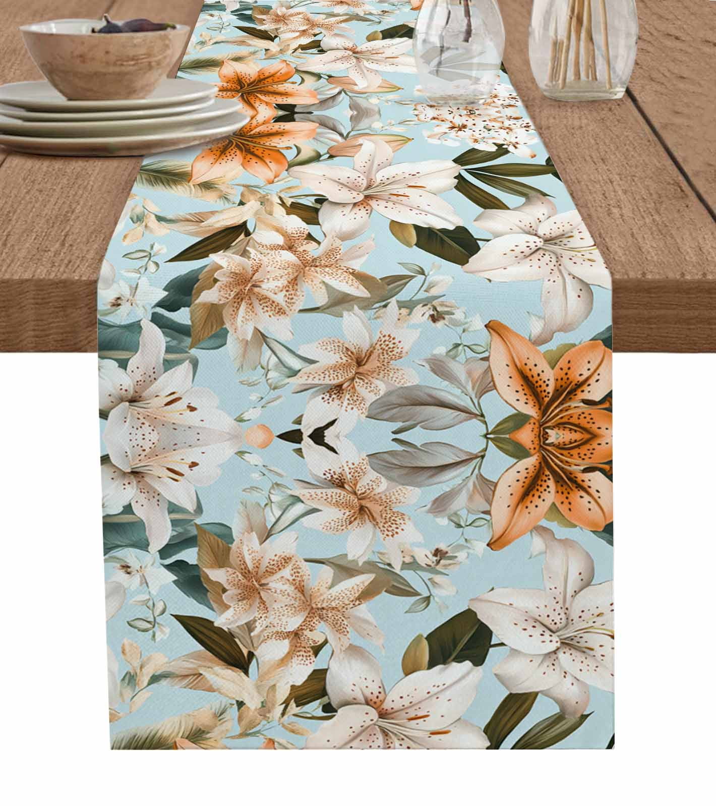 Lily Flower Table Runner 60 Inches, Nature Orange White Plant ...