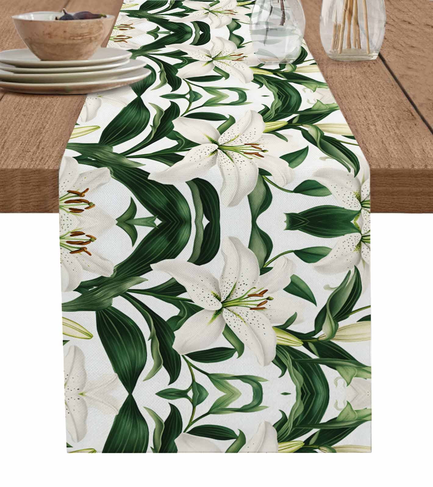 Lily Flower Table Runner 72 Inches, Nature Botanical Garden Florals ...